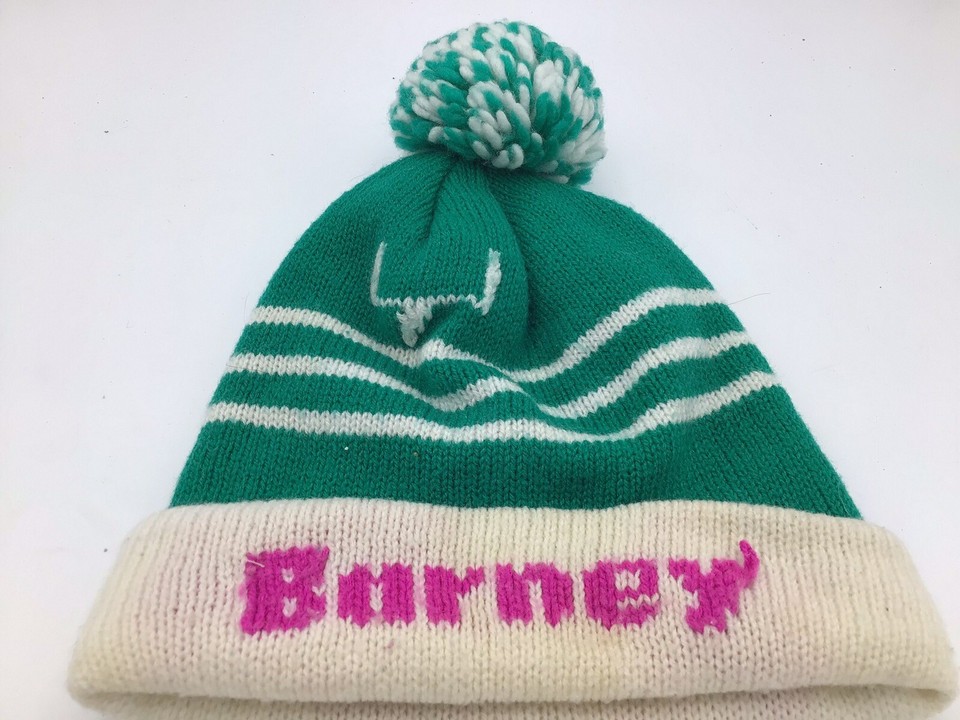 Vintage Barney Football Pom Pom Beanie Hat Size Kid Green E1 | eBay