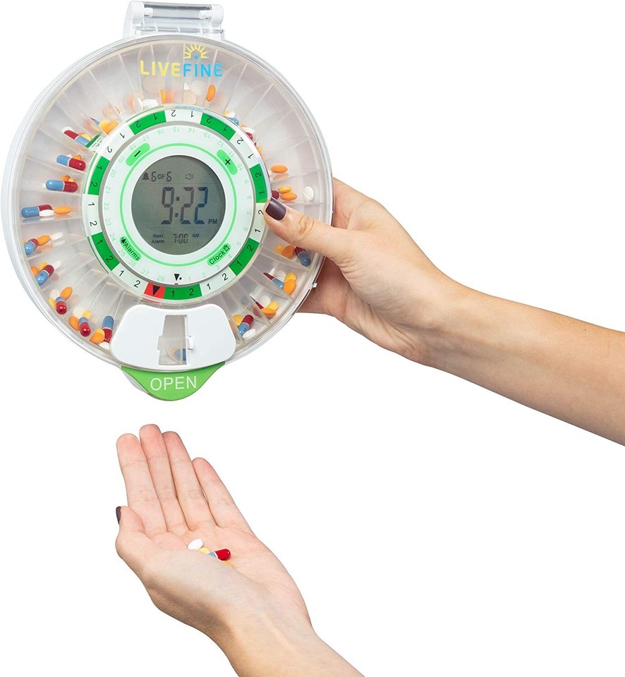 LiveFine 28-Day Auto Pill Dispenser w/LCD, Lock, Sound for ...