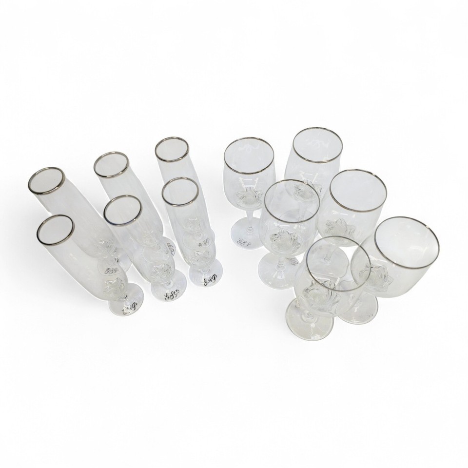 12 elegant glasses with silver rim and engraved foot - 20 & 18 cm | eBay