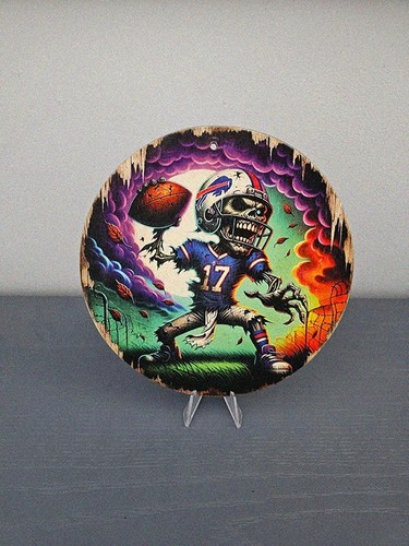 BUFFALO BILLS SPOOKY FOOTBALL ZOMBIE HALLOWEEN THEMED HOME DECOR SIGN ...