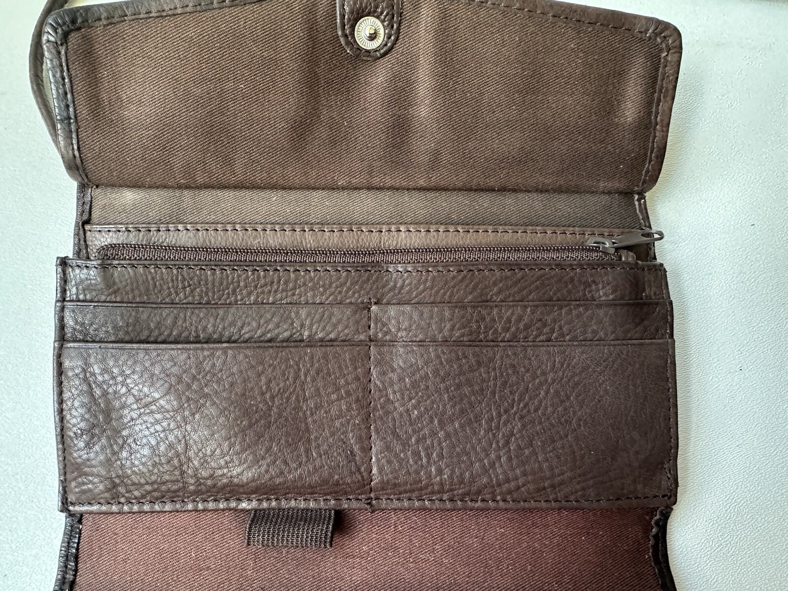 Fossil Crossbody Wallet Purse Brown Leather Organizer Strap Bag 7.5” x ...
