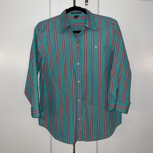 Lauren Ralph Lauren (LRL) L Monogram Multicolored Striped Blouse Women ...