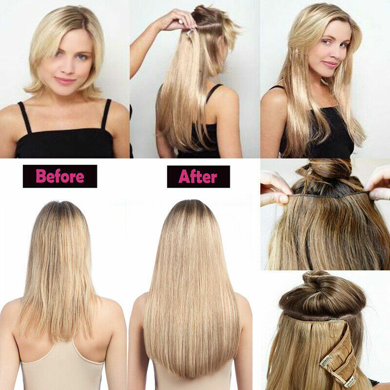 Real Thick Natural Clip in 3/4 Full Head Hair Extensions Extension as ...
