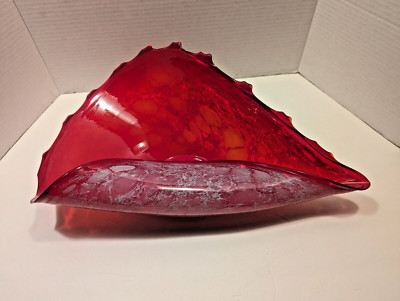 Krosno Jozefina Art Glass Crimson and White Shell Centerpiece Bowl ...