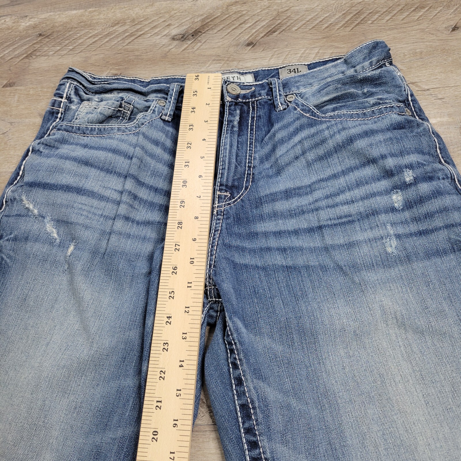 Men's BKE Seth Thick Stitch Blue Denim Jeans Size 34L… - Gem