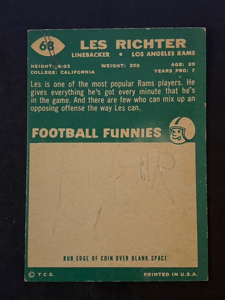 1960 Topps LES RICHTER #68 Los Angeles Rams Cal California Golden Bears ...