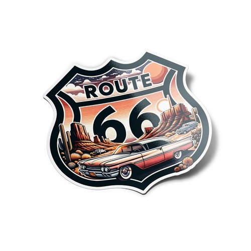 PACK x5 AUTOCOLLANTS STICKERS Route 66 retro vintage road trip aventure ...