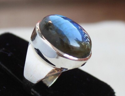 NATURAL BLUE LABRADORITE RING 925 STERLING PLATED RING MEN SIGNET RING ...