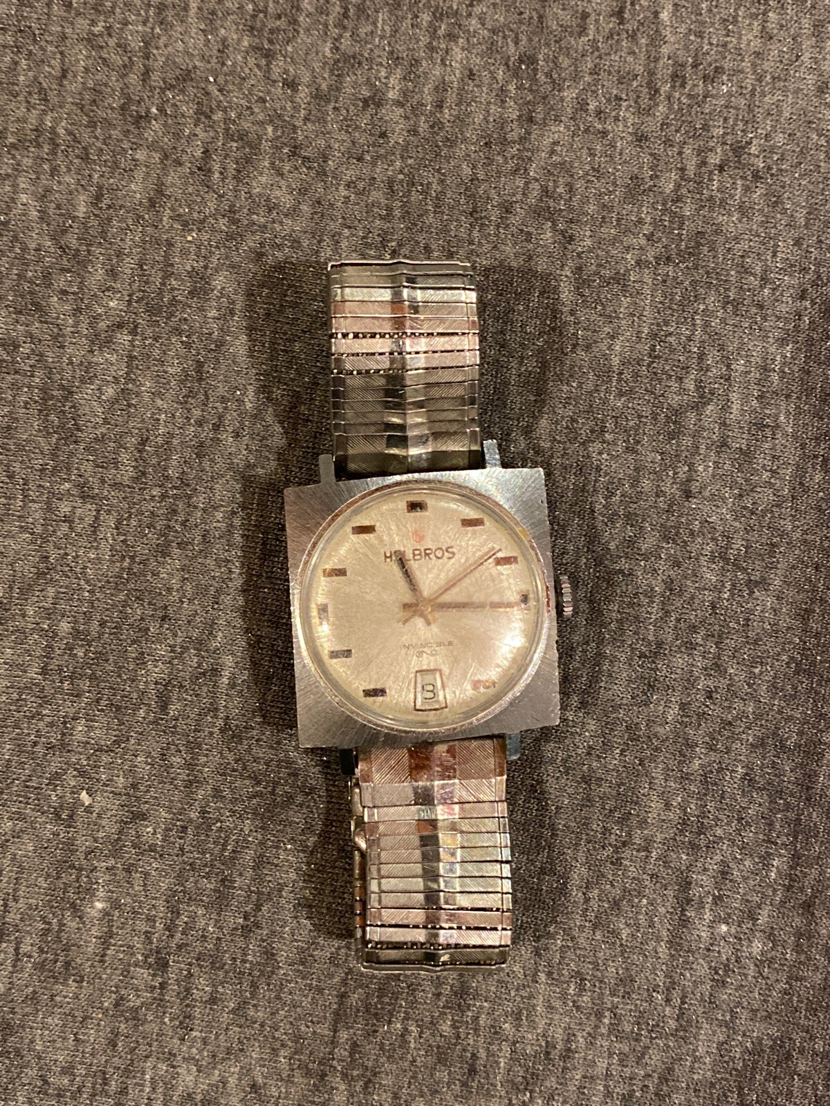 Vintage Helbros Invincible Silver Plate Square Date w… - Gem