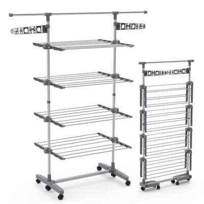 VOUNOT Large 4 Tier Clothes Airer, Laundry Drying Rack Foldable ...