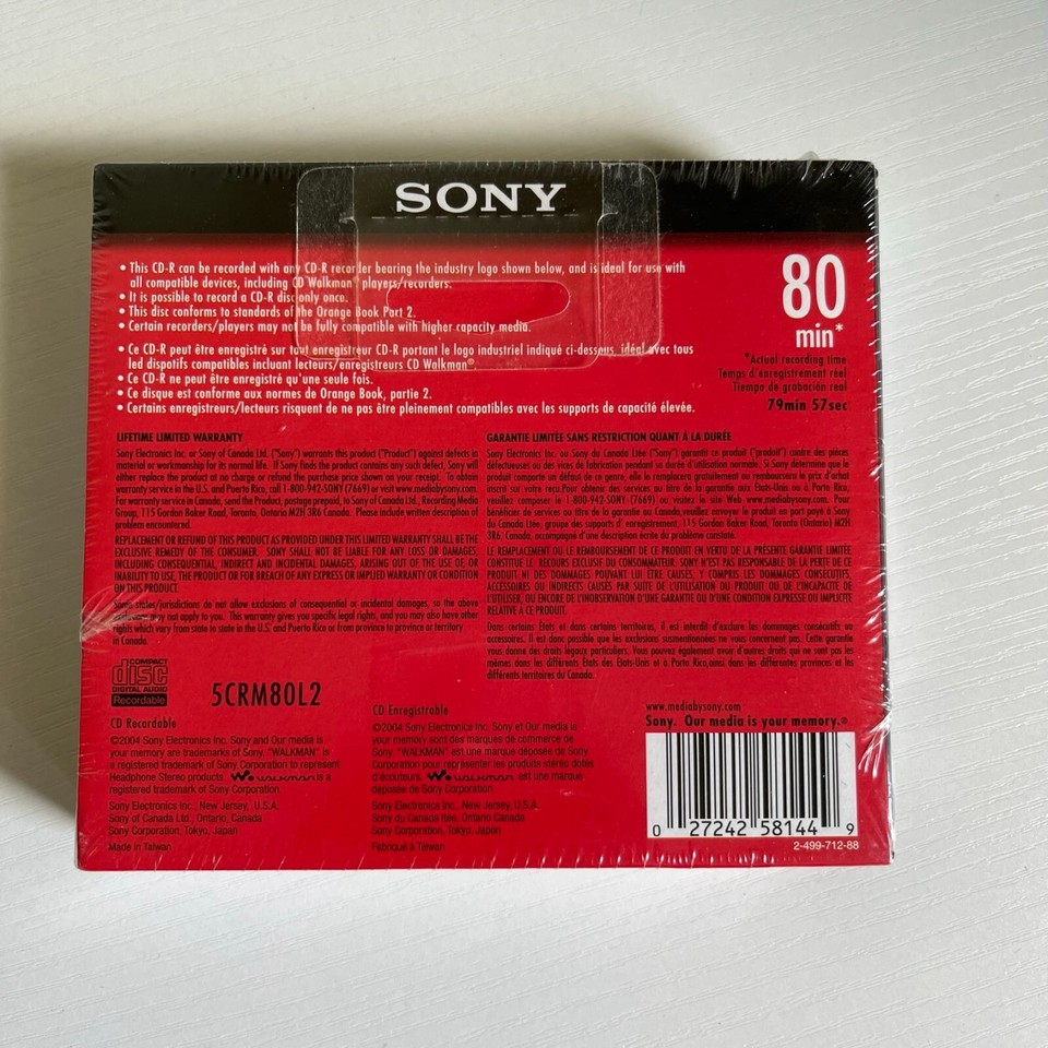New Sealed Sony CD-R Audio Music 5 CDs Pack Recordable In Slim Jewel ...