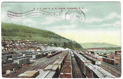 CORNING NY Postcard Railroad Yards NEW YORK CENTRAL RAILROAD Chemung ...