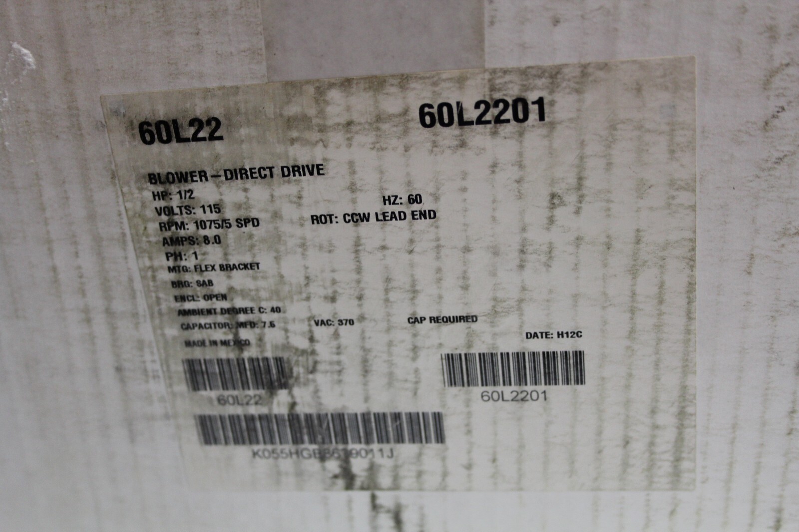 Lennox 60L22 1/2 HP 1 Phase Fan Blower Motor (115V) US MOTORS K55HXHGB ...