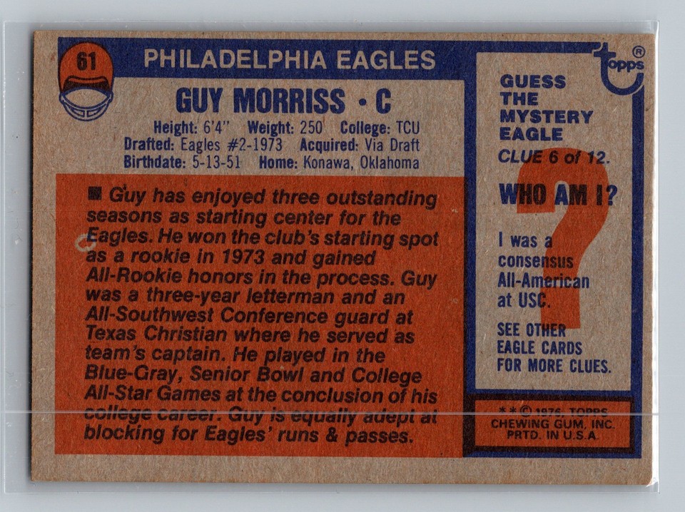 1976 Topps #61 Guy Morriss Philadelphia Eagles | eBay