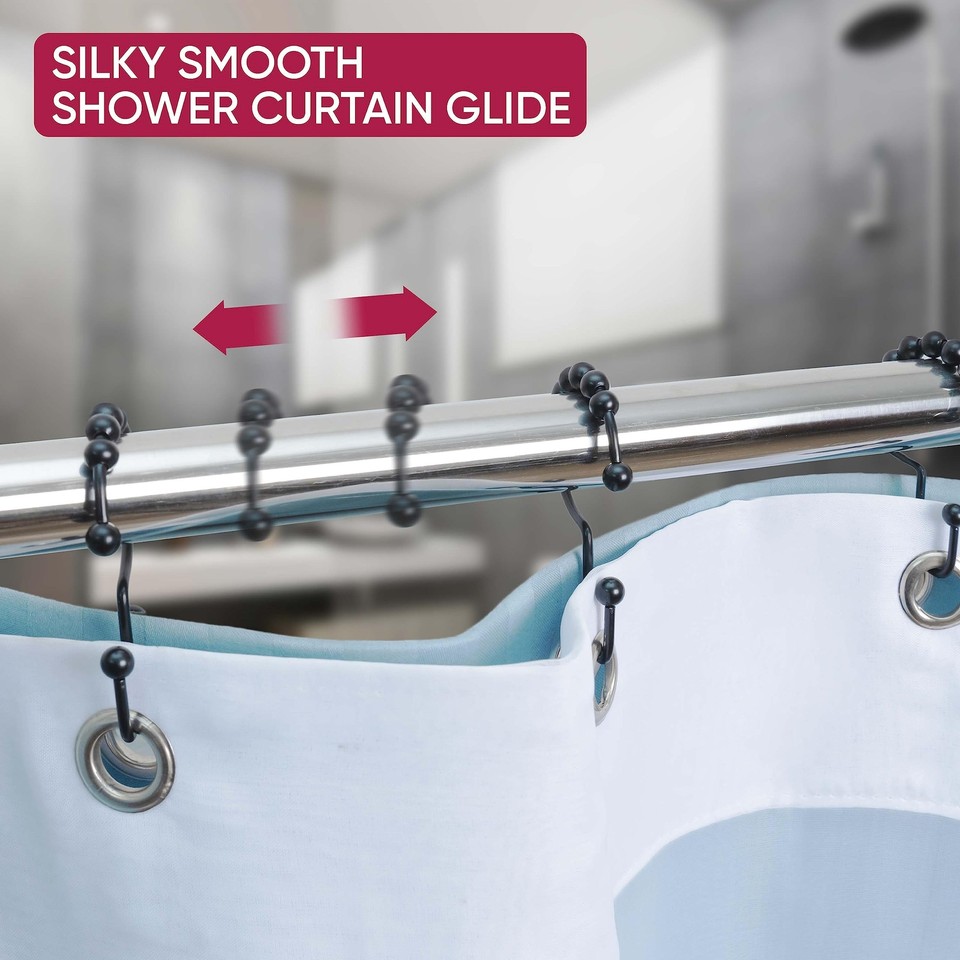 Black Shower Curtain Hooks Rust Proof Double Sided (Set of 12 ...