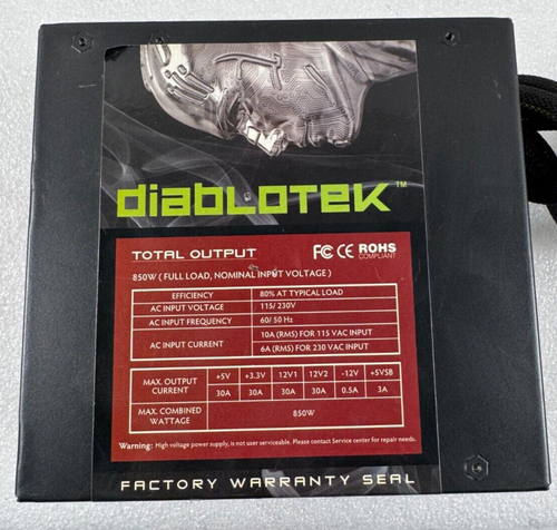 Diablotek PHD Series 850W ATX Desktop Power Supply; Tested | eBay