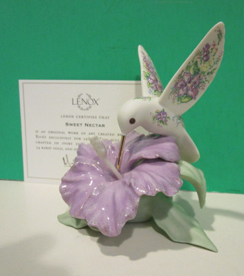 LENOX SWEET NECTAR HUMMINGBIRD Bird Hibiscus RHYN RIVET SCULPTURE NEW N ...