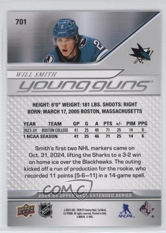 2024-25 Upper Deck Extended Series Young Guns Will Smith #701 04om | eBay