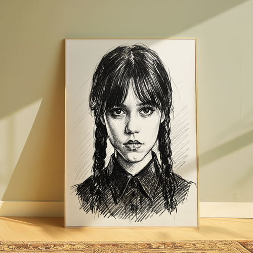 WEDNESDAY ADDAMS ADDAMS FAMILY DRAWING PRINT PORTRAIT SKETCH 8" x 10 ...