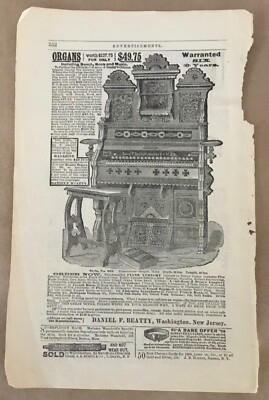 Daniel F Beatty piano organ print ad 1883 vintage 1800s historical home ...