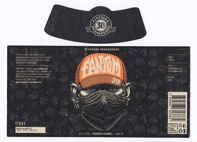 Fantom #28 (39): Munich Dunkel; Beer Label Sticker 500 ml; Medvedgrad ...