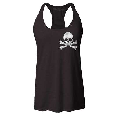 Distressed Skull and Crossbones Pocket Size Racerback Tank Top Novelty ...