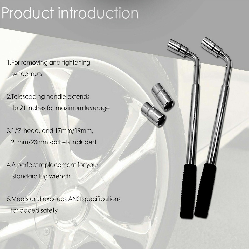 Telescoping Lug Wrench Standard Sockets Breaker Bar Wheel Tire Rim Lock ...