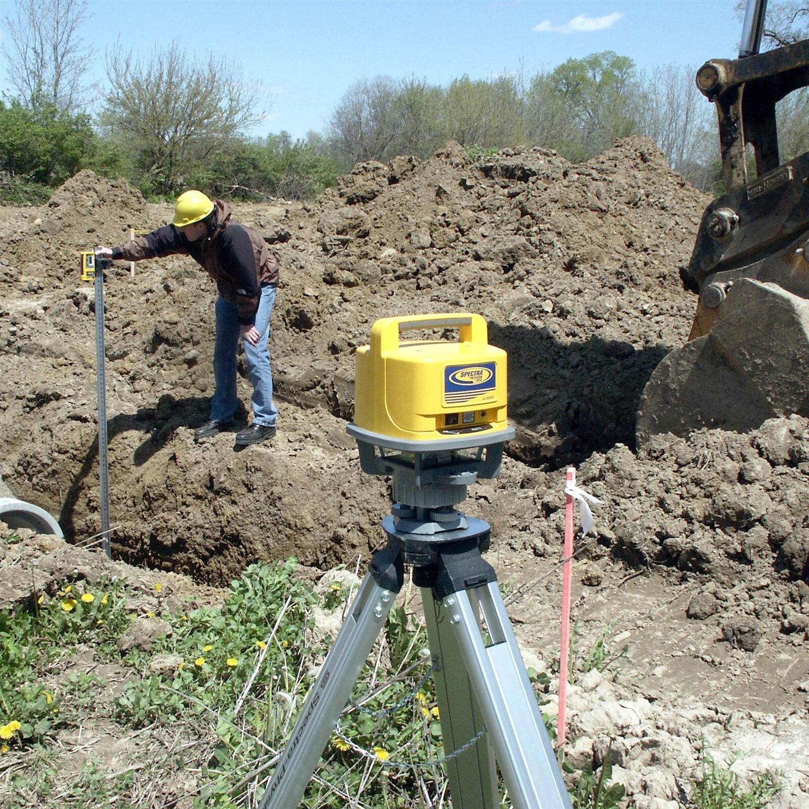 Spectra Precision Laser LL500 w/HL700 Receiver Complete Kit Inch Rod | eBay