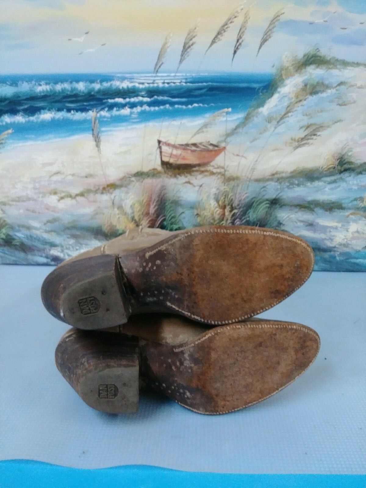 WOMENS DAN POST HEEL RAND COWBOY LEATHER BROWN BOOTS … - Gem