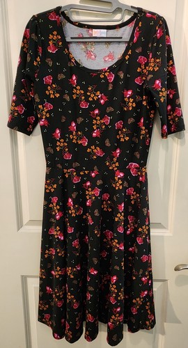 Lularoe Nicole Black Dress Red Flowers, Butterflies Fit & Flare Medium | eBay