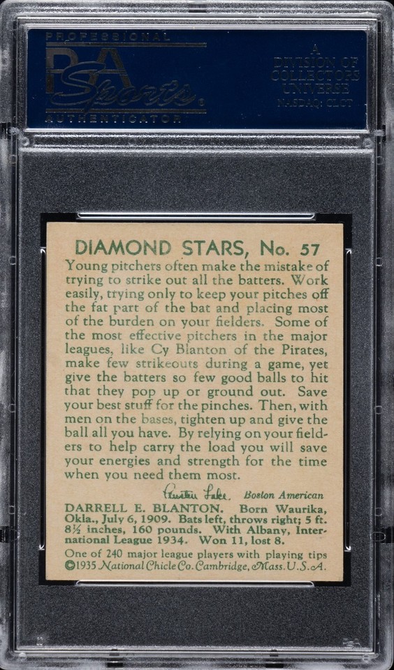 1935 Diamond Stars PSA 8 Cy Blanton #57 NM/MT 1934-36 Diamond Stars ...