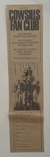 1966 The Cowsills Fan Club Membership Form Ad | eBay