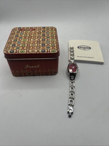 New 2003 Vintage Fossil Silver Red Face Watch - about 5.75” Truly ...