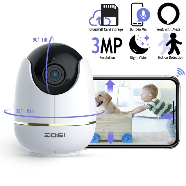 ZOSI 3MP WiFi PTZ Camera for Home Baby Monitor with 2 Way Audio IR ...