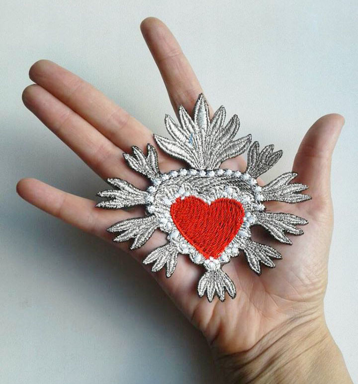 Milagro Sacred Heart Silver Handmade Embroidered Patch | eBay