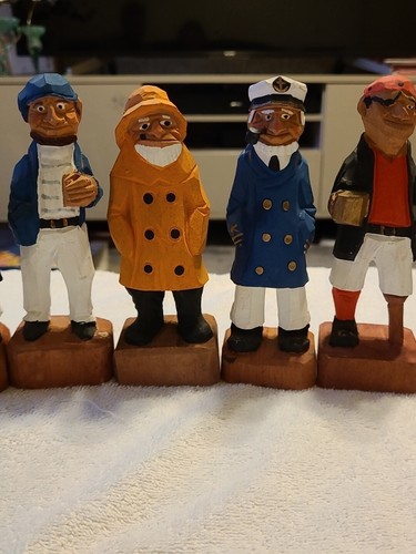 Vintage Nanco Hand Carved Wood Figures Lot Of 6 Captain Fishermen ...