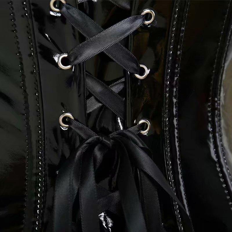 PVC Vinyl Corset Black Underbust PVC Corset Elastic Plus Size Latex ...