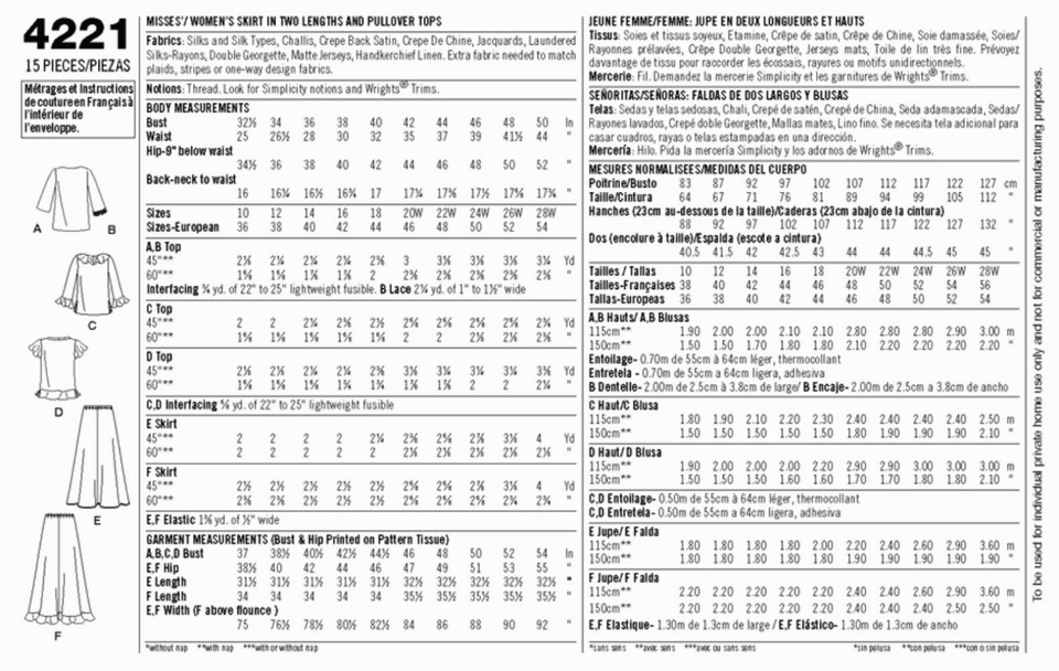 Simplicity 4221 Skirts Tops Misses Sewing Pattern Uncut Size 10-18 | eBay