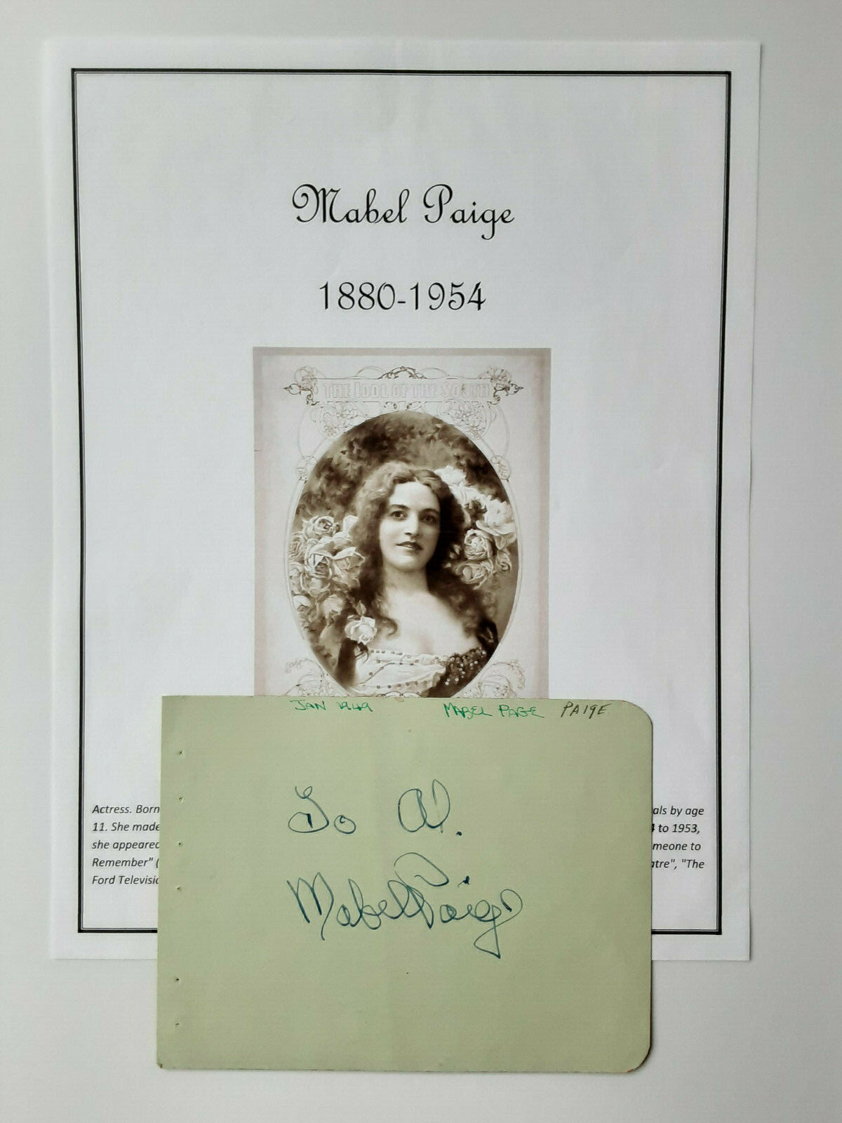 MABEL PAIGE 1880-1954 Early Stage & Film Actress Signed, Autographed ,page | eBay