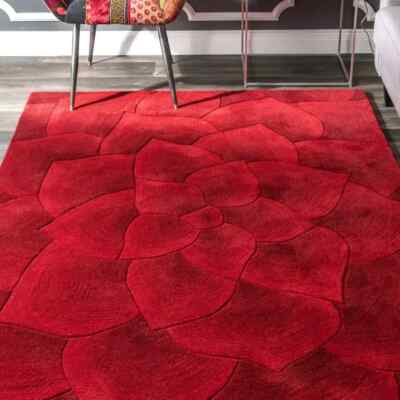 Hand Tufted Red Rose Rug 100% Wool Rugs For Living Room Bedroom Hallway ...