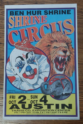 Vintage "Blinko" 1999 Shrine Circus Poster Handbill (Clown Elephant ...