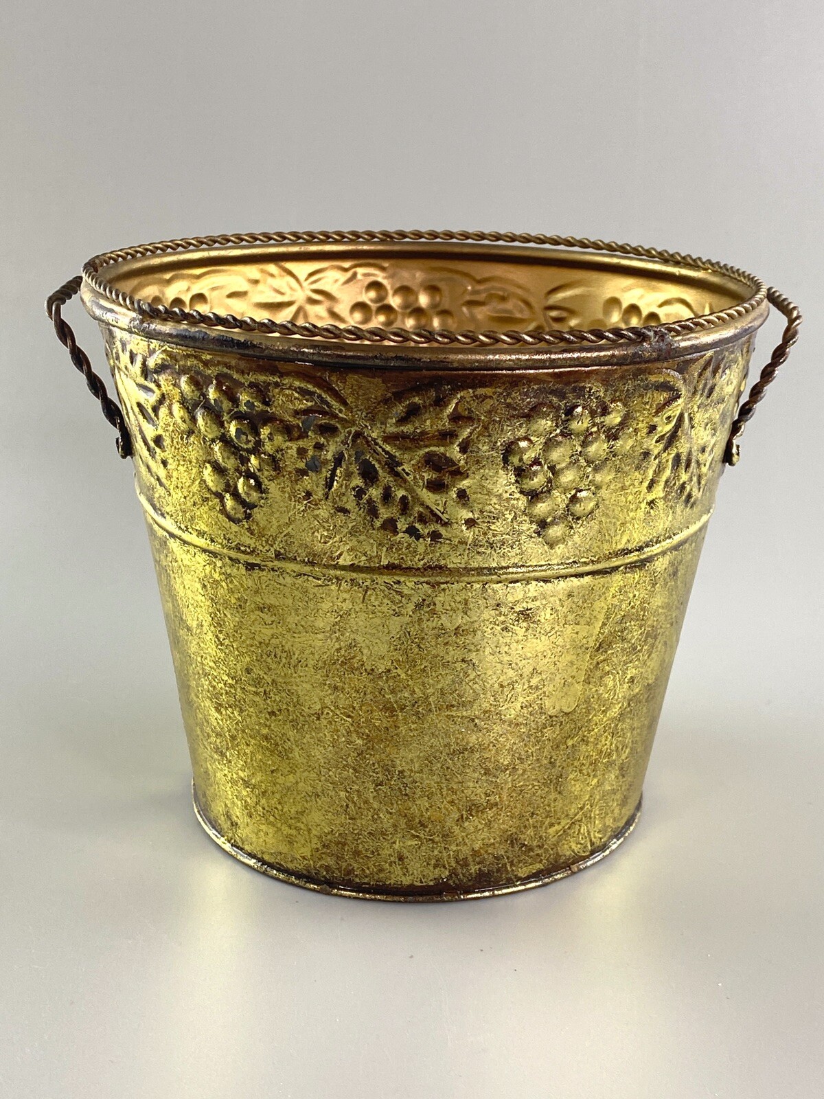 Gold Metal Bucket Tin Pail Decorative Planter with two handle and Grape ...