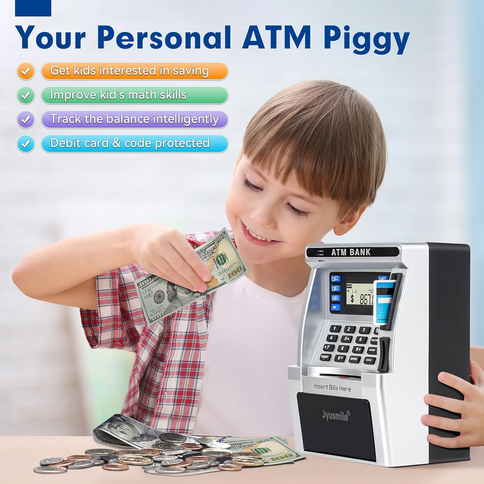 ATM Piggy Bank for Kids, ATM Machine for Real Money with Debit Card ...