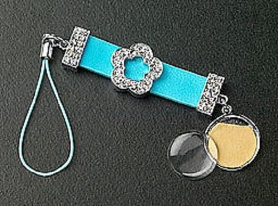Photo Dangle Cell Phone Charm Blue Leather Crystal Flower Slider Silver ...