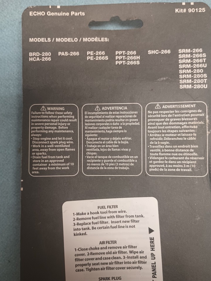 ECHO OEM TUNE UP MAINTENANCE KIT 90125Y BRD-280, SRM-266, SRM-280, PAS ...
