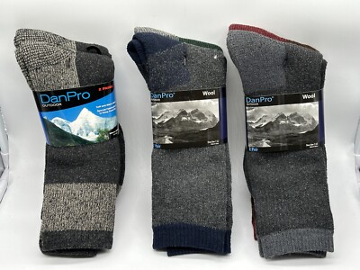 2 PAIRS DANPRO MENS WOOL BLEND SOFT &WARM OUTDOOR CREW SOCKS SIZE 7-12 ...