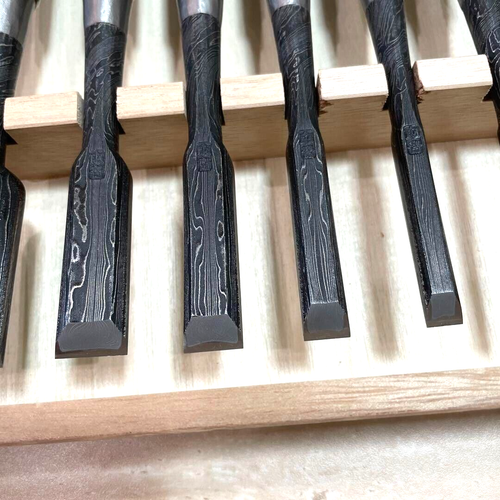 Tasai Damascus Straight Grain Mokume Japanese Bench Chisels Oire Nomi ...