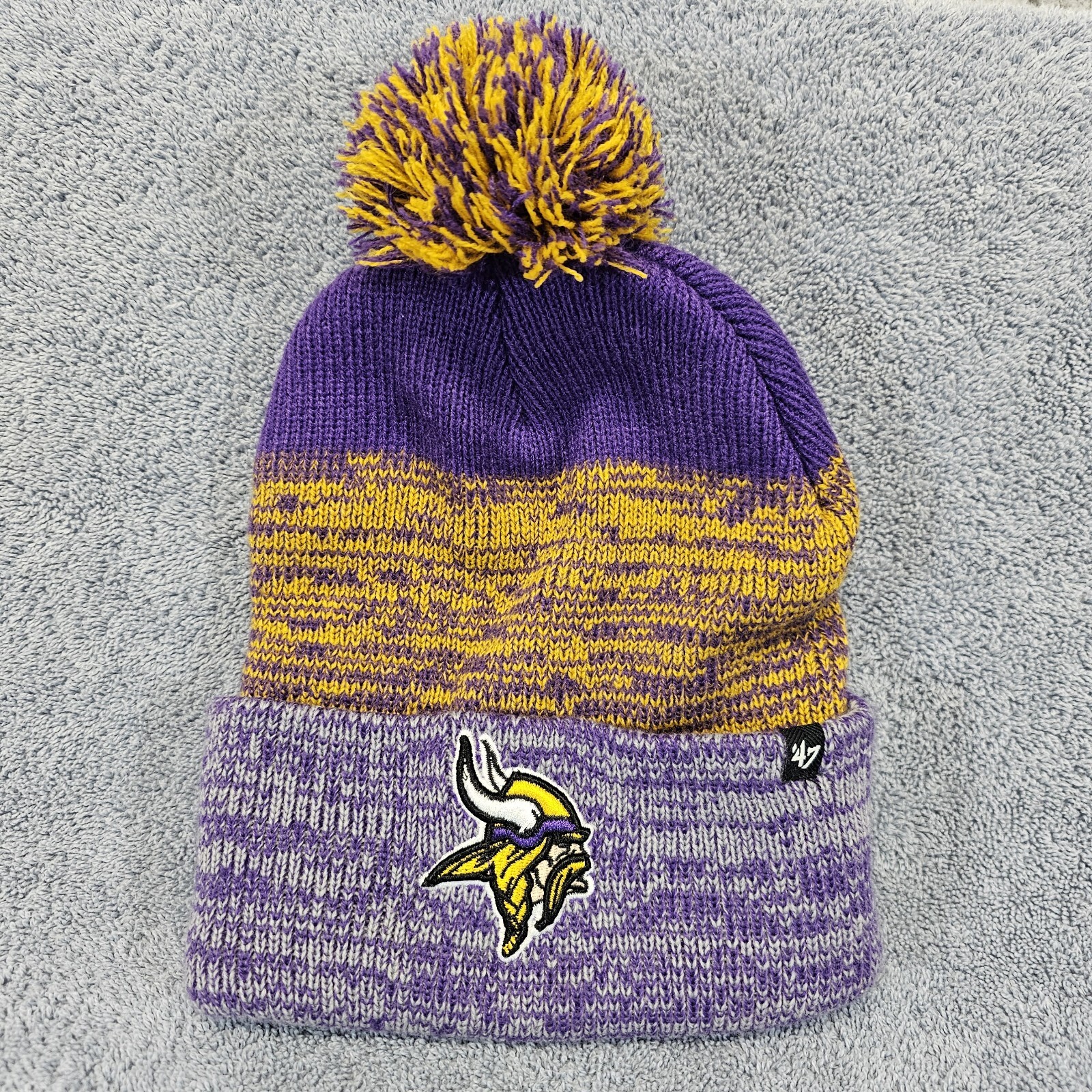 '47 Brand Minnesota Vikings Pom Beanie Hat Cuffed Knit OSFM Purple Gold ...