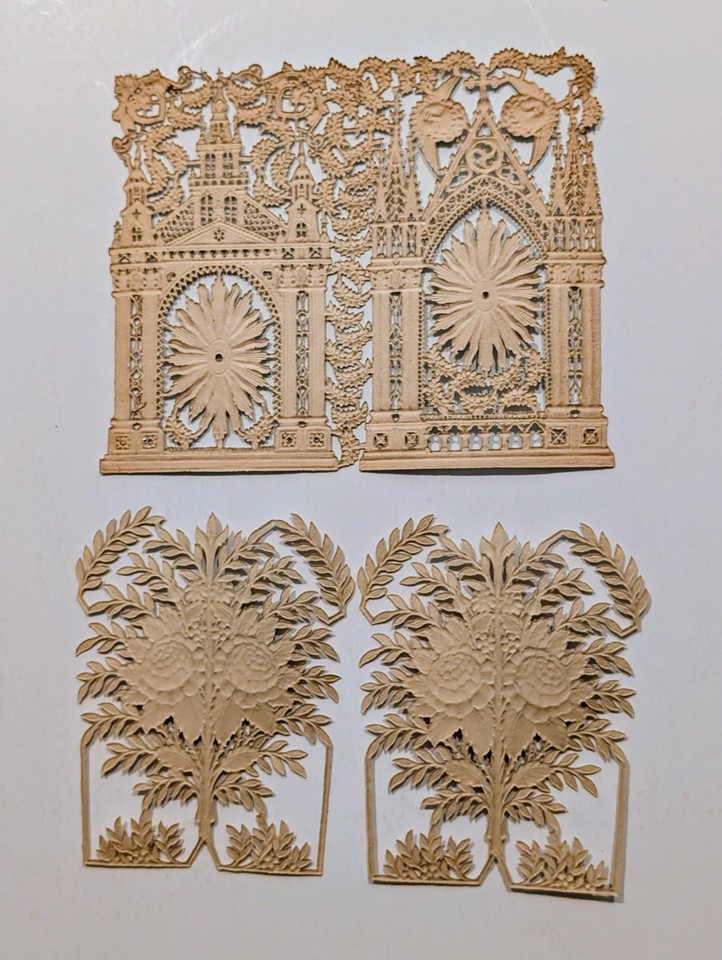 Antique German Dresden Paper Scraps Lot Gothic Cathedral Silver Foil ...