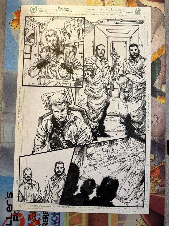 Von Randal Marvel Punisher Original Comic Art Test Page 1 to 5 | eBay